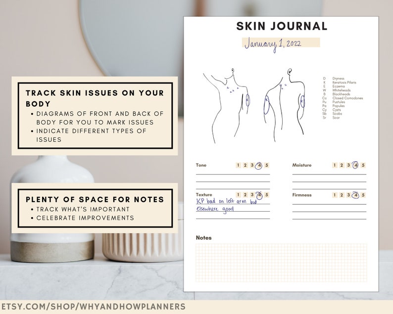 Daily Skin & Acne Journal PDF Printable | Skin Tracker for Face + Body ...
