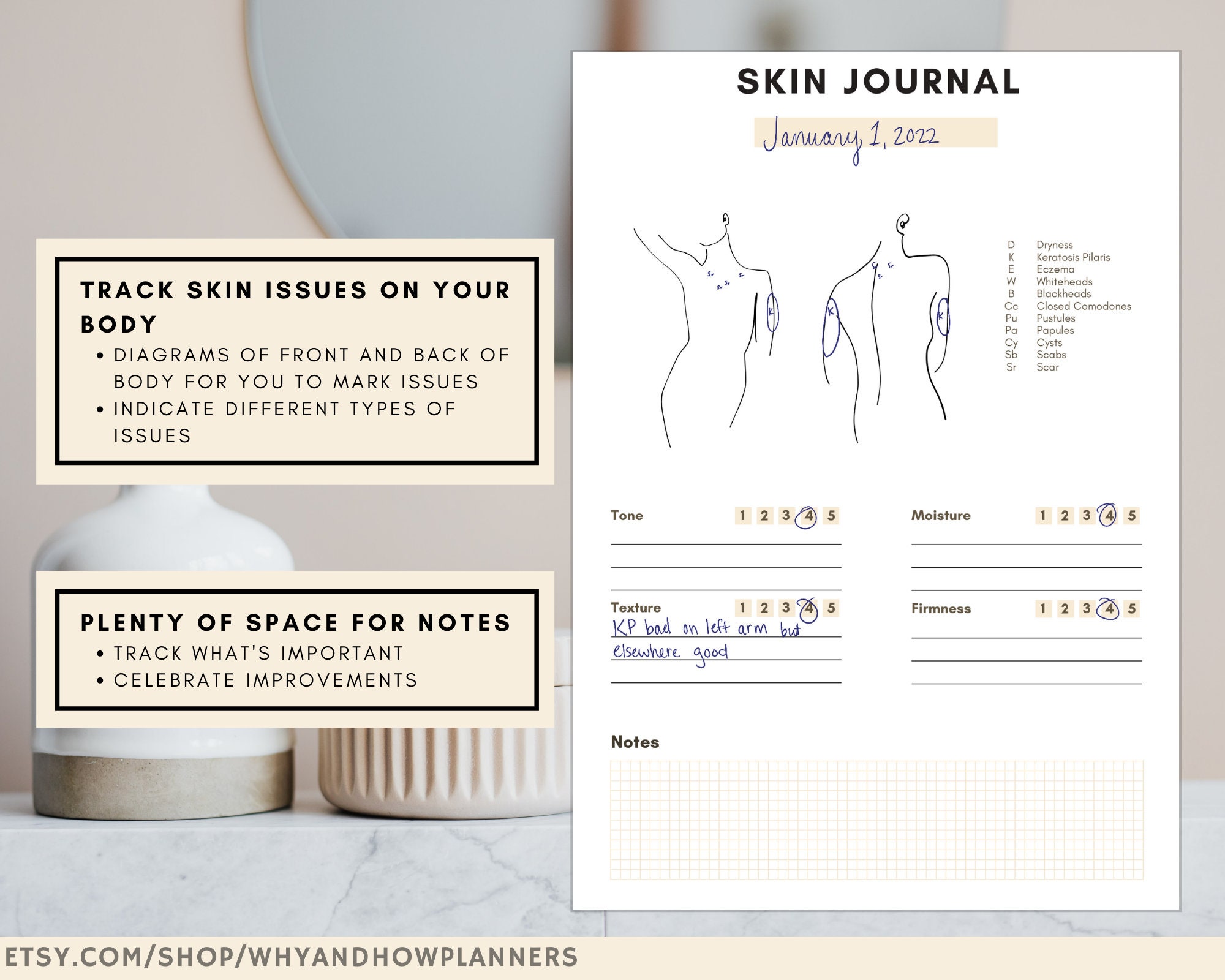 Daily Skin & Acne Journal PDF Printable | Skin Tracker for Face + Body ...
