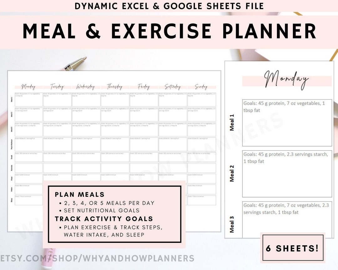 Meal & Exercise Planner | Dynamic Digital Printable Meal Plan, Schedule ...