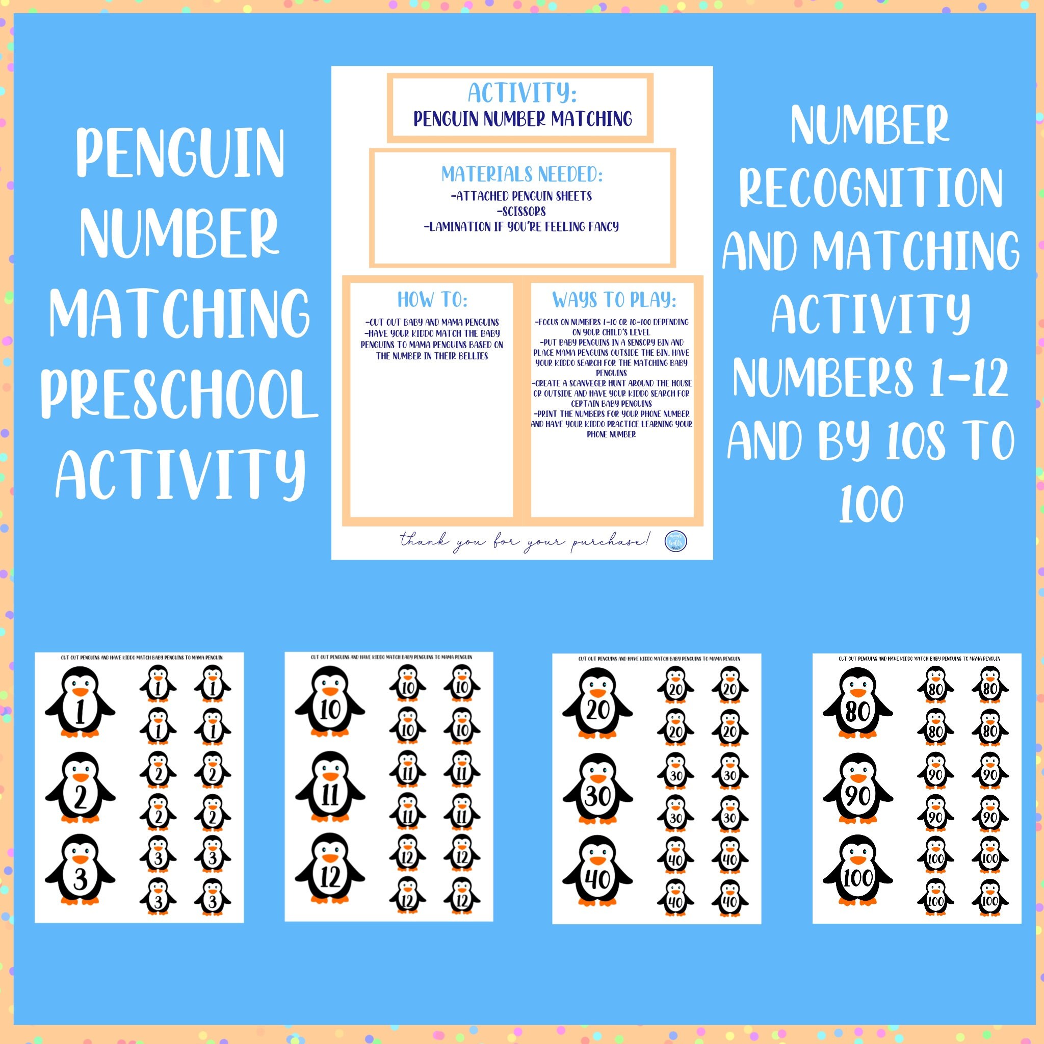 Penguin Number Matching Preschool Activity - Etsy