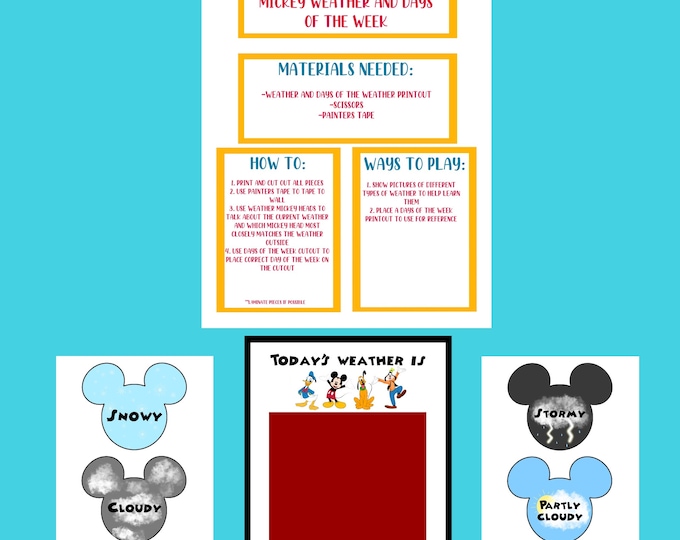 Kindergarten Preschool Disney Weather Chart Cards Mickey and Minnie ...