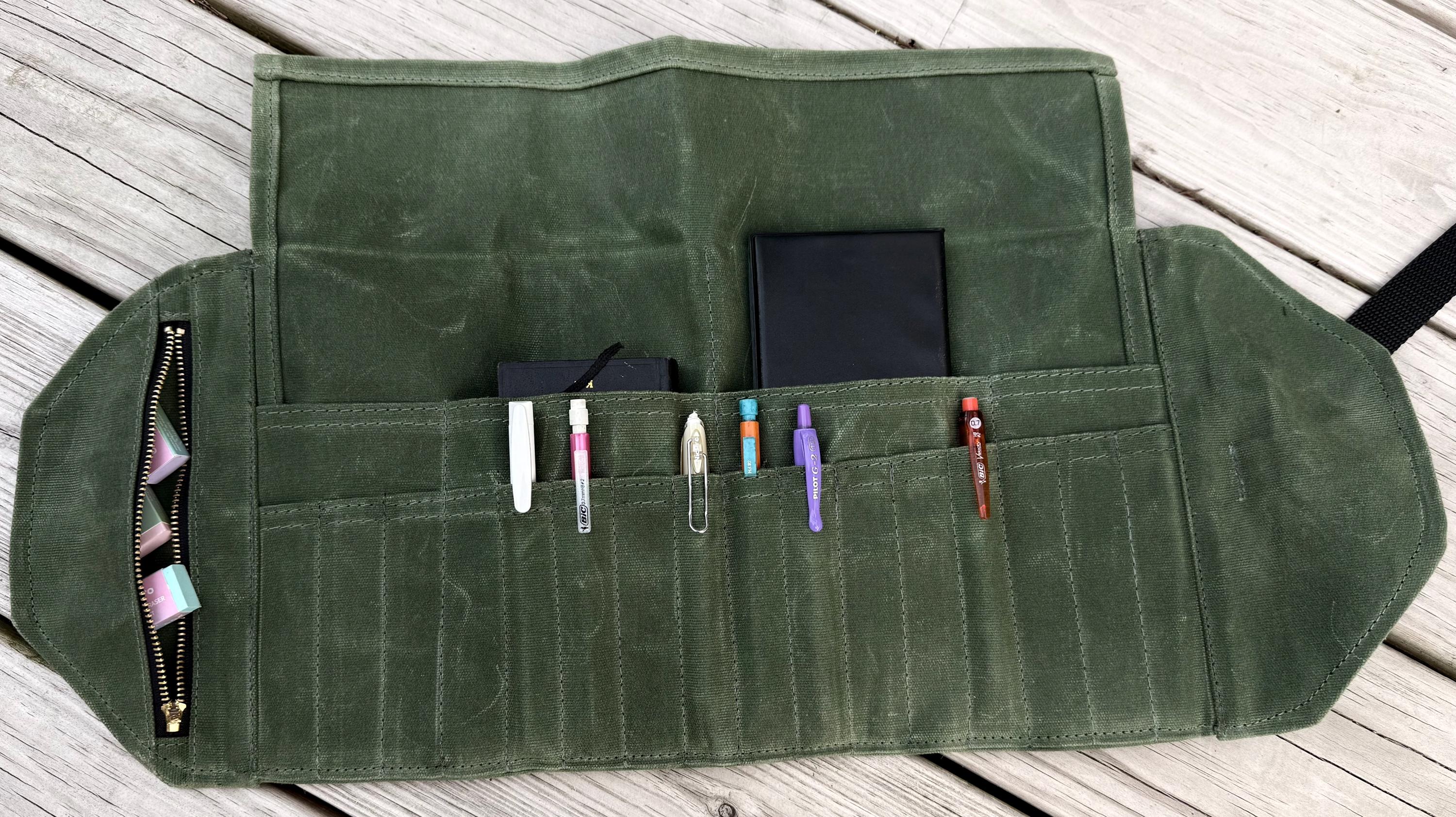 Waxed Canvas Artist Tool Roll – Handmade, Durable Pen & Pencil Case for ...