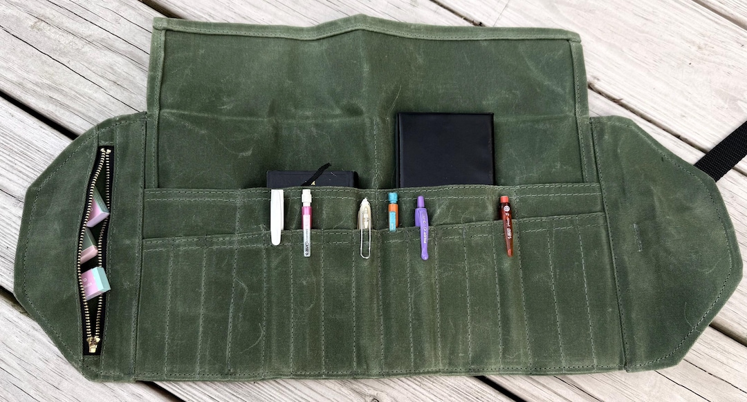 Artisan Waxed Canvas Artist Tool Roll – Handmade 22-pocket Pen and ...