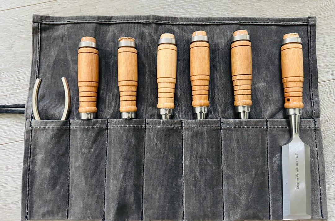 Waxed Canvas Camping Gear Organizer, Carving & Chisel Tool Roll ...