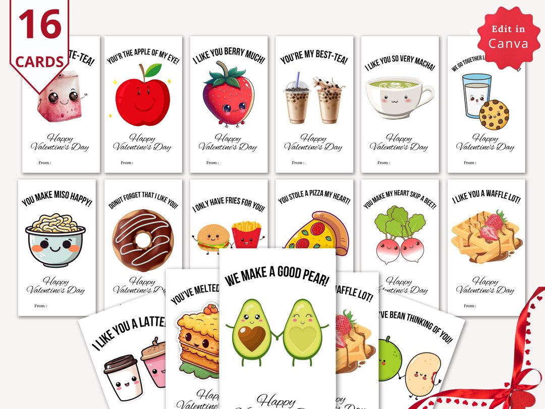 16 Editable CUTE FOOD PUN Valentine's Day Card,valentines Card ...