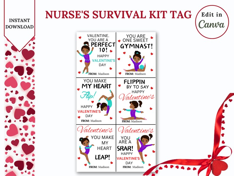 Editable Gymnast Valentine Cards, Gymnast Valentine, Kids School ...