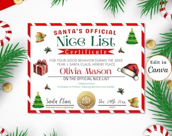 EDITABLE SANTA CLAUS Official Nice List Certificate, Santa Claus Mail ...