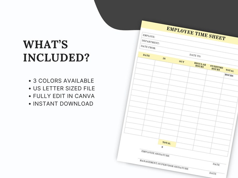 Editable EMPLOYEE TIME Sheet, Printable Time Sheet, Time Keeping Log ...