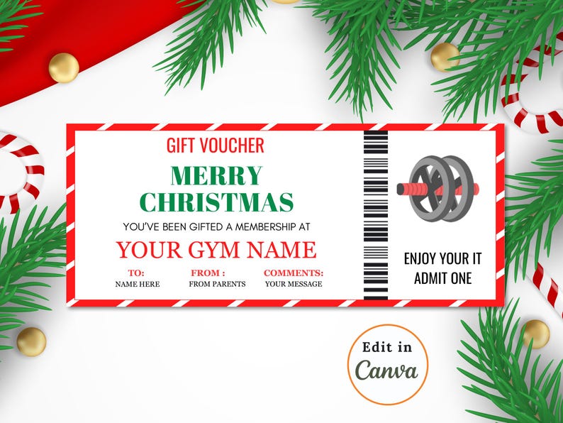 Editable GYM MEMBERSHIP Template, Perfect Christmas Gift for Fitness ...