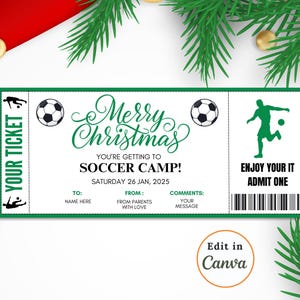 Editable CHRISTMAS SOCCER Camp VOUCHER, Gift Ticket Template, Perfect ...