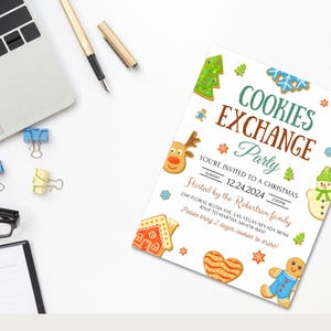 Editable CHRISTMAS COOKIE EXCHANGE Invte, Festive Holiday Party ...