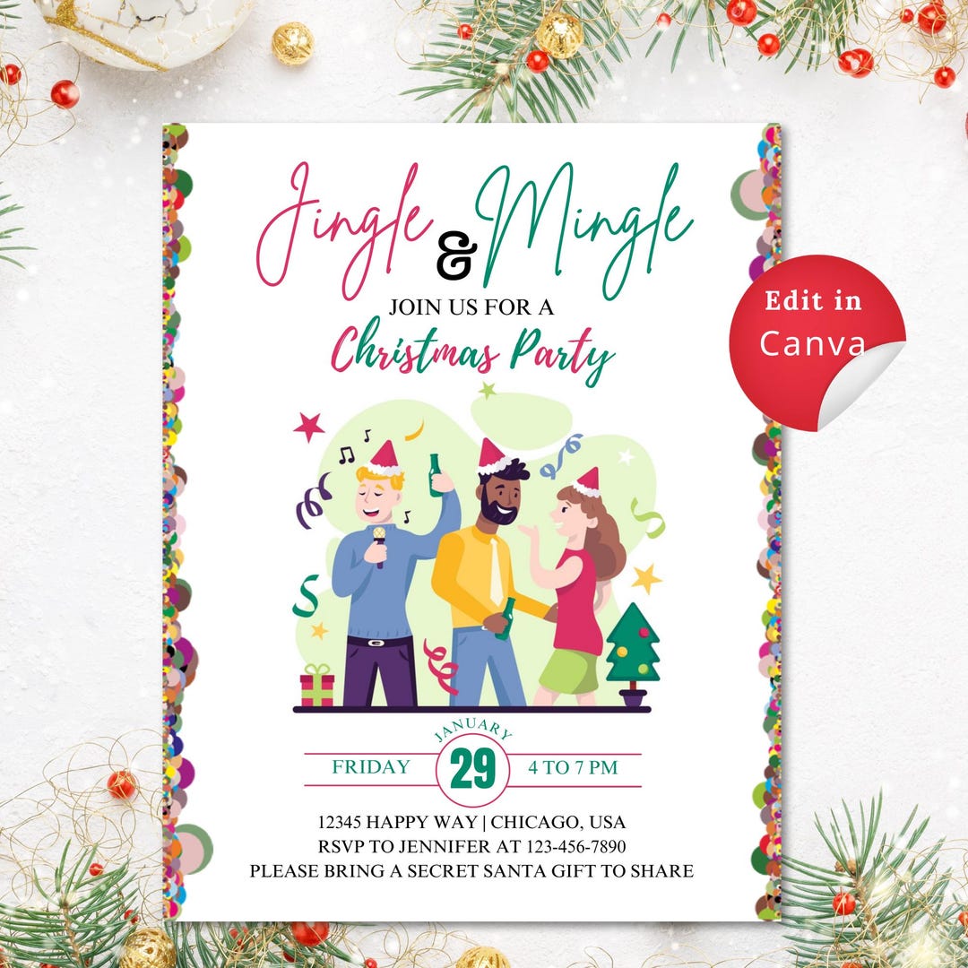 Editable CHRISTMAS PARTY INVITATION, Festive Holiday Invite for Your ...
