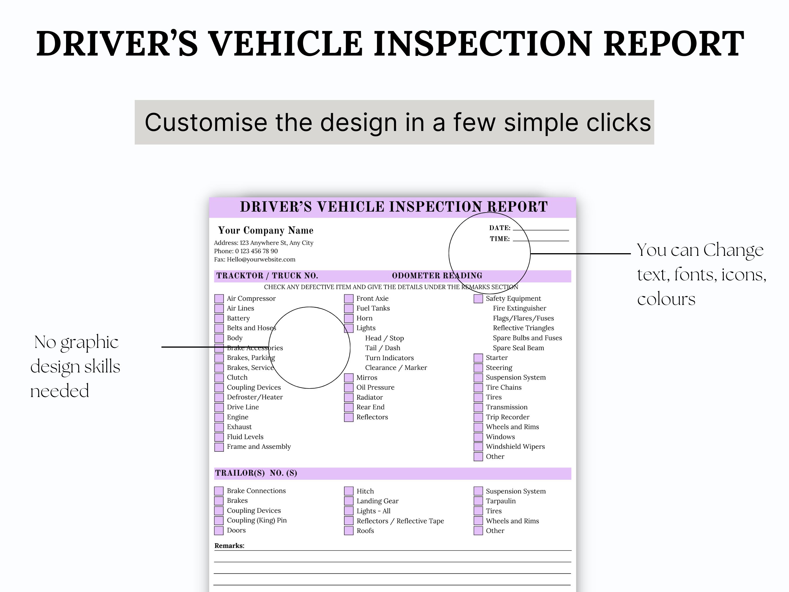 DRIVER VEHICLE Inspection ,driver Vehicle INSPECTION Report,auto ...