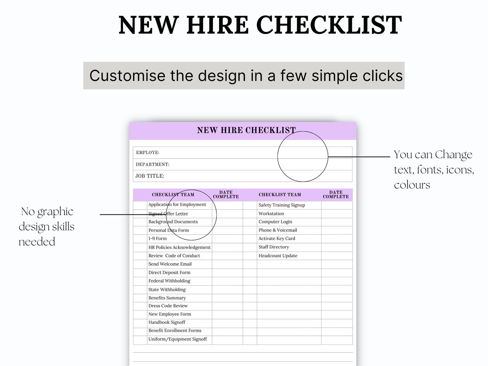 Editable EMPLOYEE ONBOARDING Checklist, New Hire Checklist, Employee ...