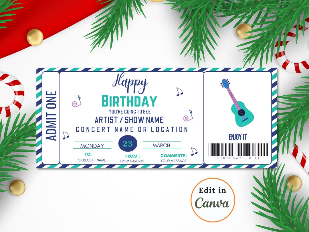 Editable BIRTHDAY Gift CONCERT TICKET Template, Printable Ticket ...