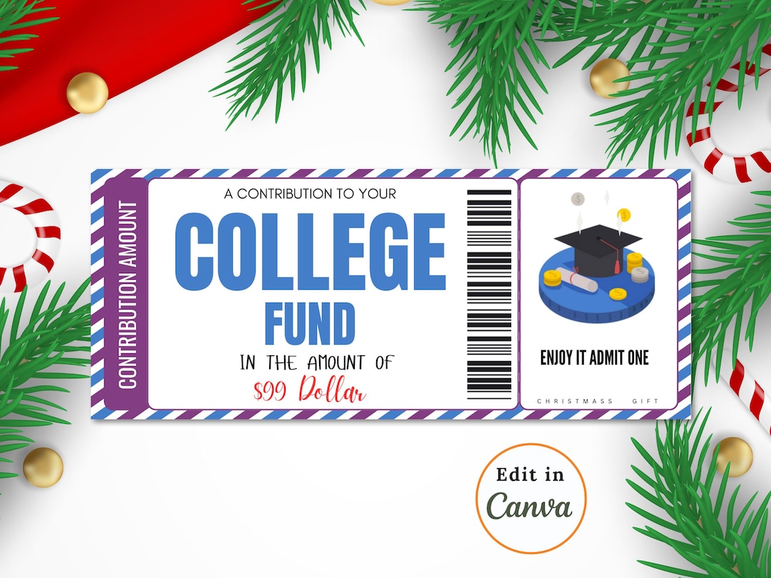 Editable COLLEGE FUND Gift Certificate, Perfect CHRISTMAS Guft for ...