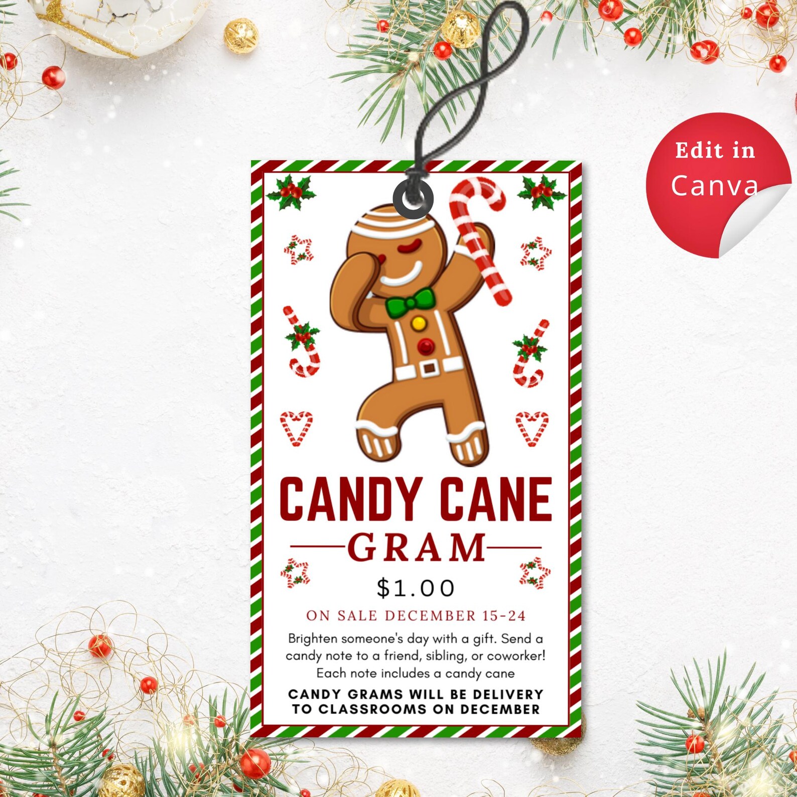 Editable CHRISTMAS CANDY Cane Gram, Holiday FUNDRAISER, Candy Gram ...