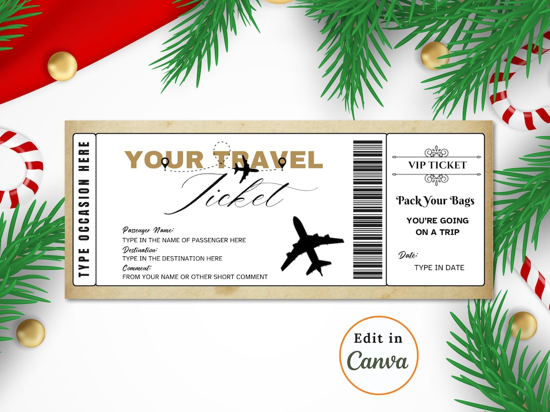 Editable SURPRISE HOLIDAY Reveal Ticket, Printable Travel Ticket ...