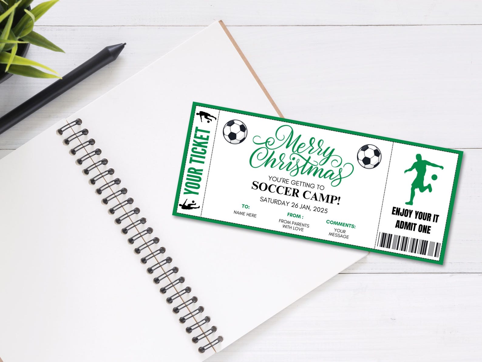 Editable CHRISTMAS SOCCER Camp VOUCHER, Gift Ticket Template, Perfect ...