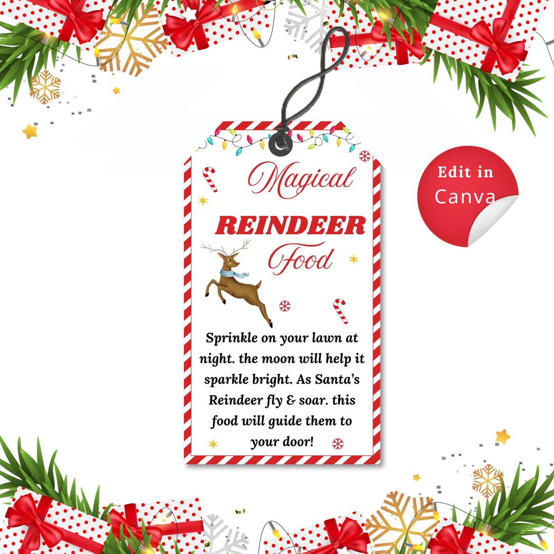 Editable REINDEER FOOD Tag, Treat Bag Topper With POEM, Instant ...