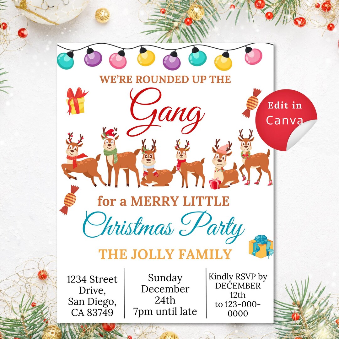 Editable CUTE REINDEER Christmas PARTY Invitation, Cute Reindeer ...