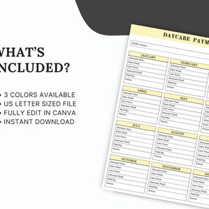 Editable DAYCARE PAYMENTS PRINTABLE, Payment Record, Home Daycare ...