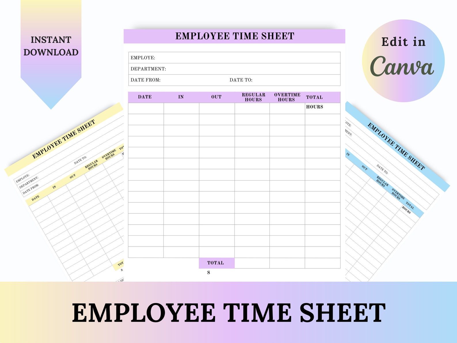 Editable EMPLOYEE TIME Sheet, Printable Time Sheet, Time Keeping Log ...