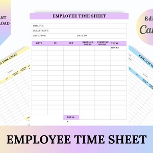 Editable EMPLOYEE TIME Sheet, Printable Time Sheet, Time Keeping Log,time Keeping Log, Time ...