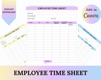 Editable EMPLOYEE TIME SHEET, Time Keeping Log, Printable Time Sheet ...