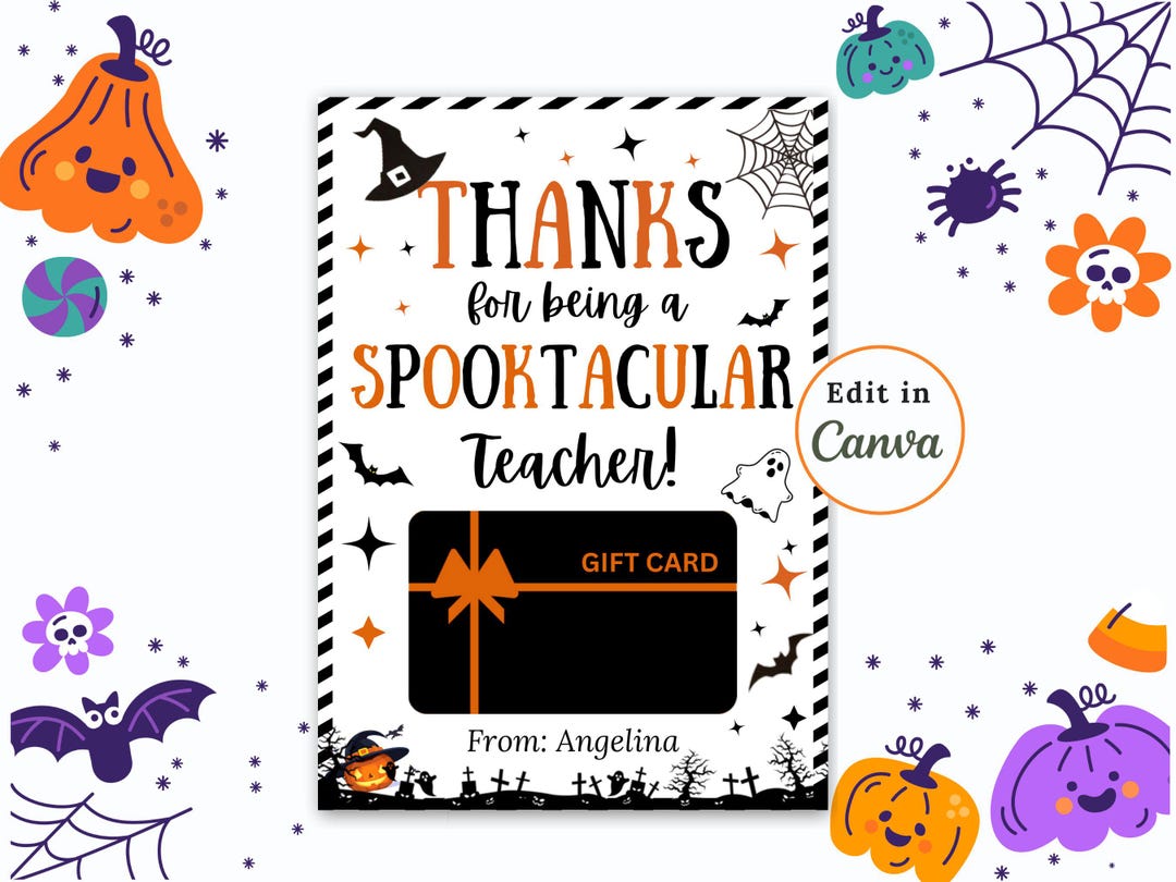 EDITABLE HALLOWEEN TEACHER Gift Card Holder, Halloween, Teacher Gifts ...