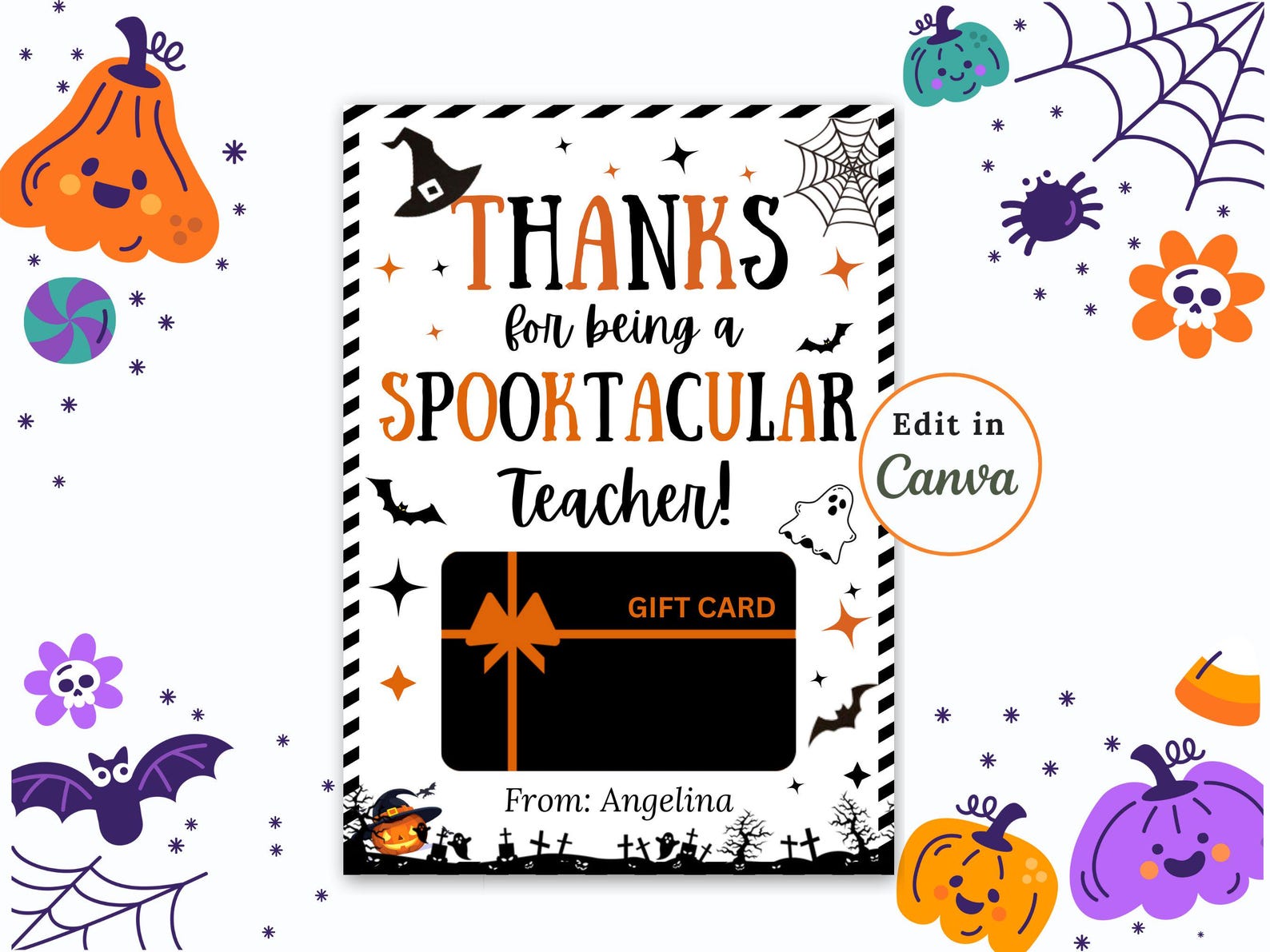 EDITABLE HALLOWEEN TEACHER Gift Card Holder, Halloween, Teacher Gifts ...