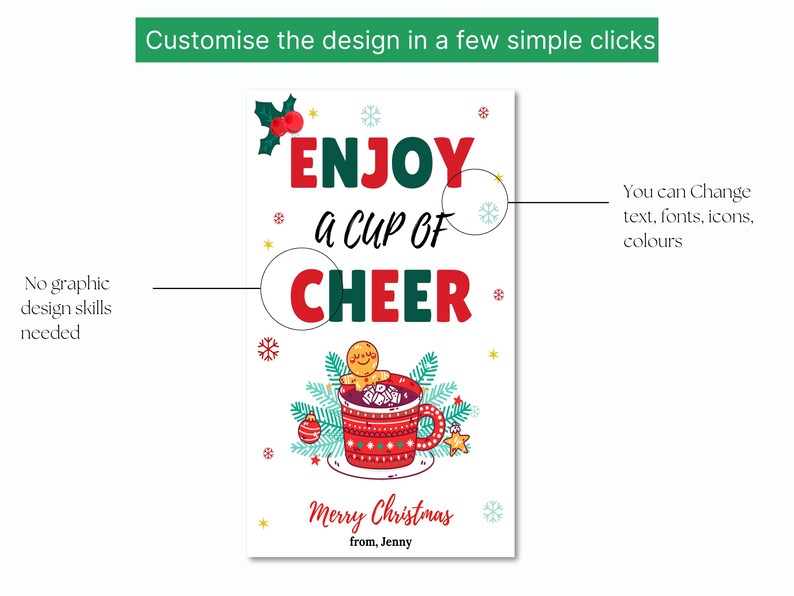 Editable ENJOY A Cup of Cheer Christmas Gift Tag, Hot Chocolate ...