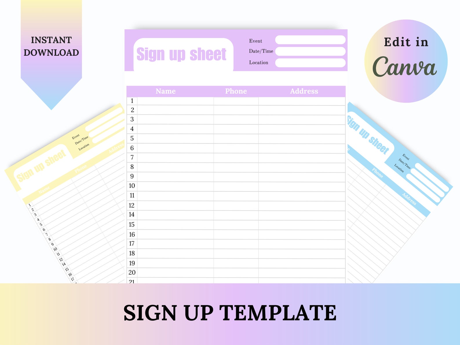 SIGN UP TEMPLATE Editable,sign up Sheet, Sign up Form,sign up Template ...