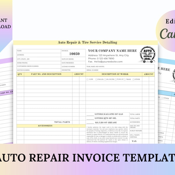 Auto Repair Estimate Template - Etsy