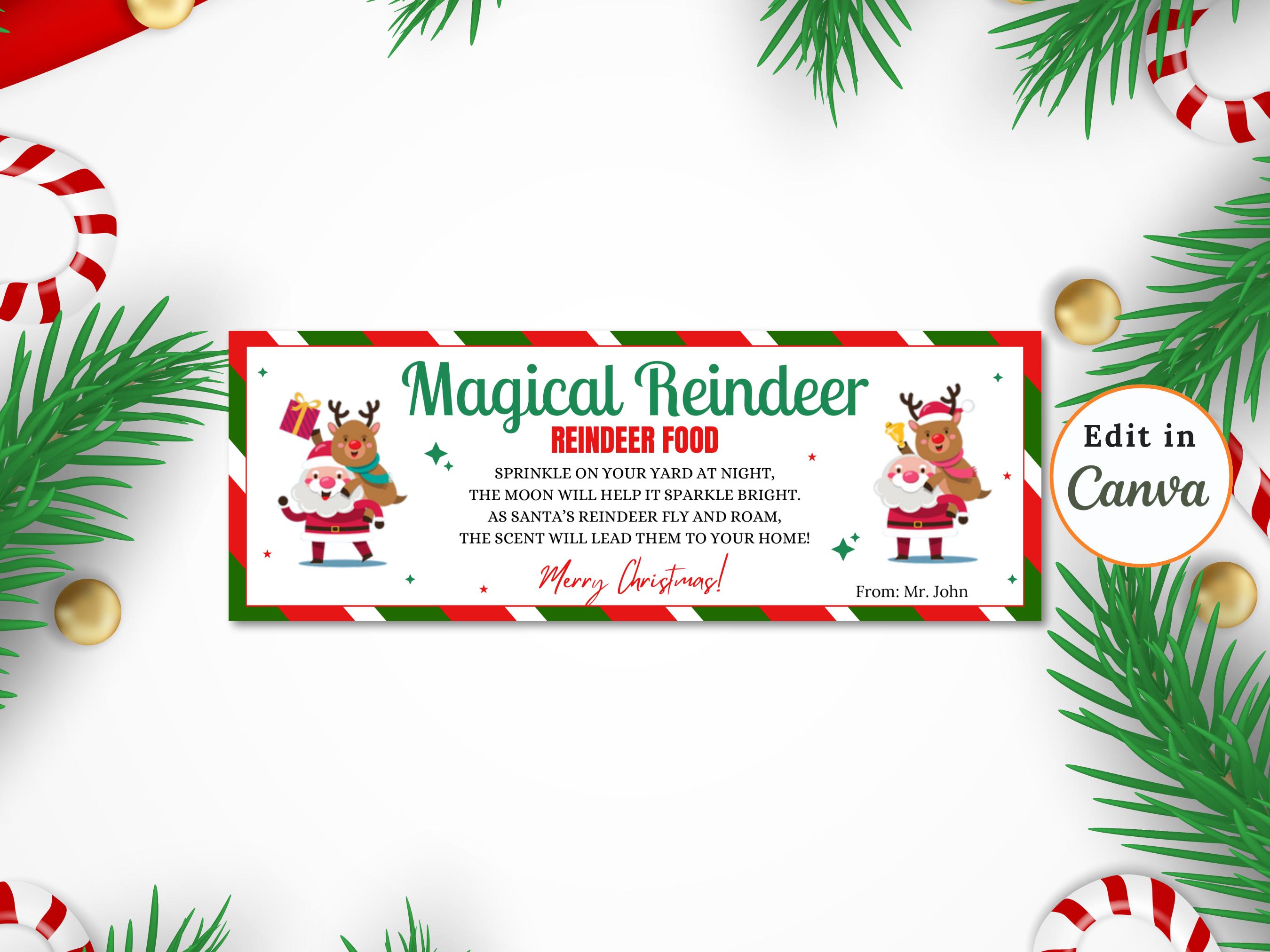 Editable Magic REINDEER Food TOPPER, Reindeer Food Tag, CHRISTMAS Craft ...