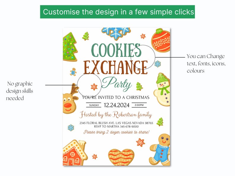 Editable CHRISTMAS COOKIE EXCHANGE Invte, Festive Holiday Party ...