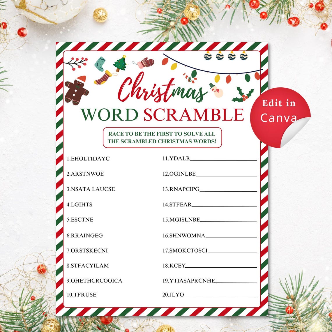Editable HOLIDAY WORD SCRAMBLE, Fun Christmas Game, Printable Activity ...