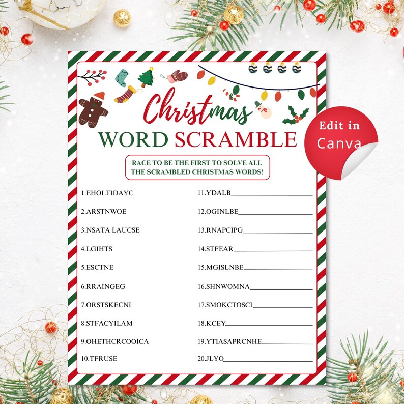 Editable HOLIDAY WORD SCRAMBLE, Fun Christmas Game, Printable Activity ...