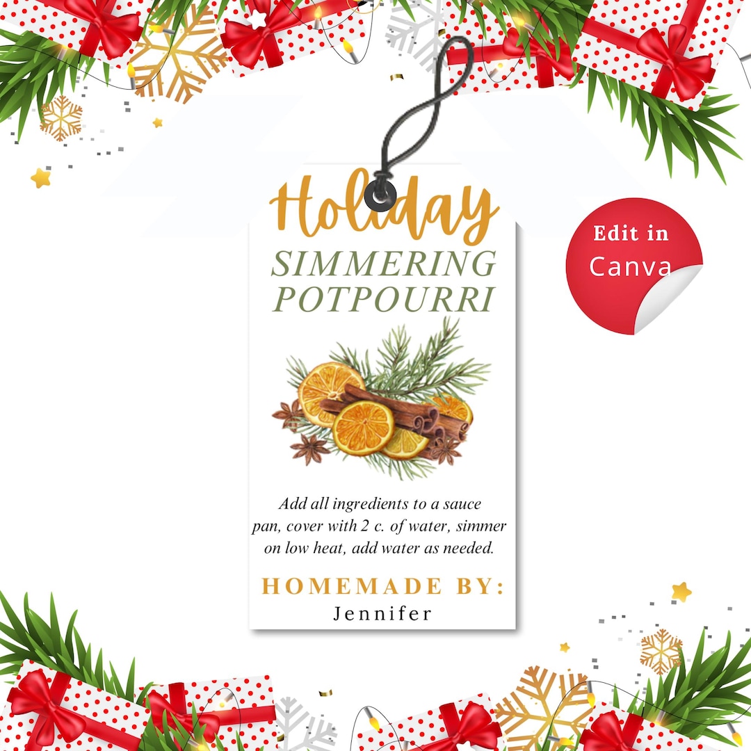 Editable SIMMERING POTPOURRI Tag, HOLIDAY Gift Tag, Printable Template ...