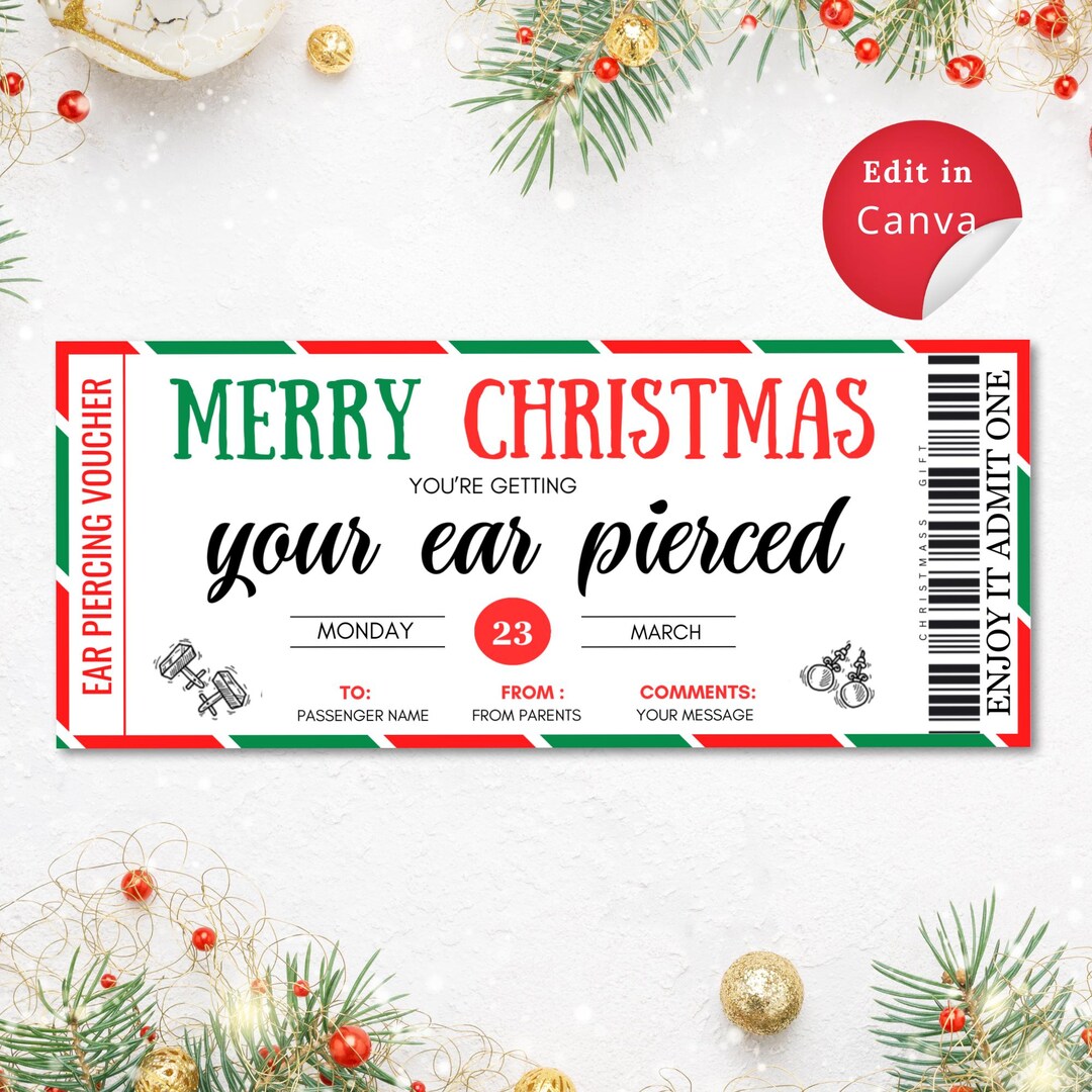 Editable Christmas Ear Piercing Gift Voucher Template, Surprise ...