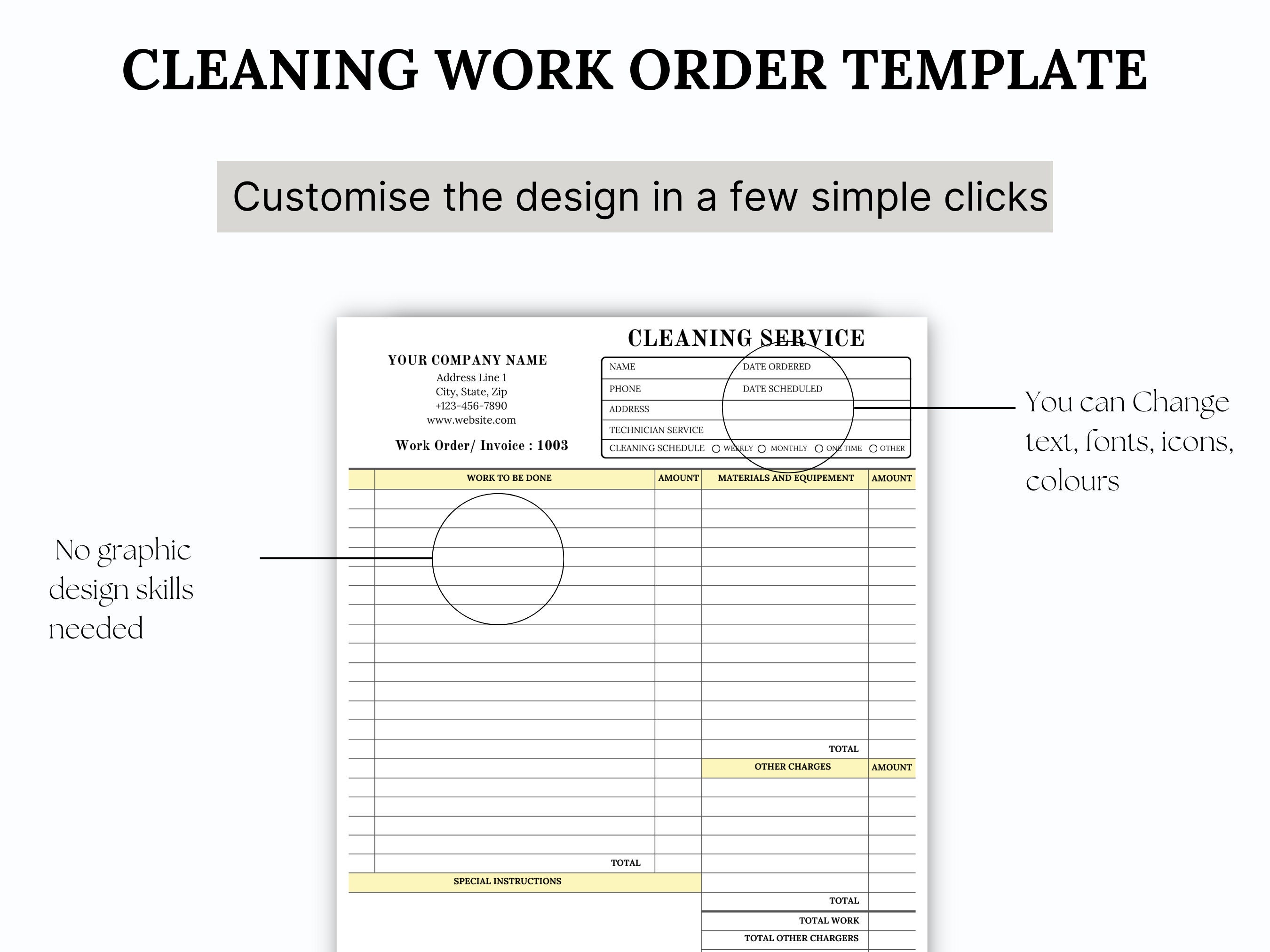 Editable CLEANING WORK ORDER Template, Checklist, Cleaning Business ...
