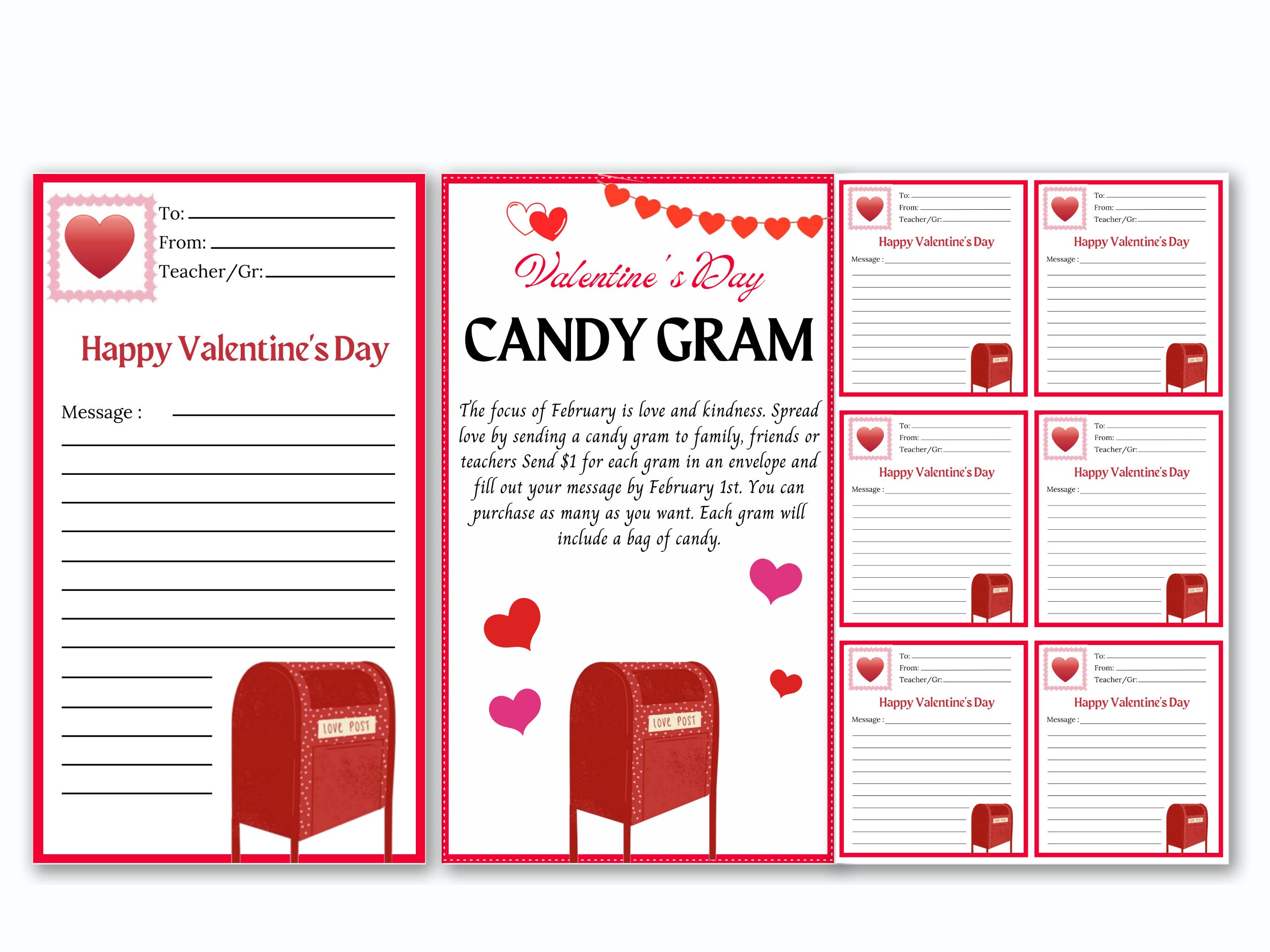 Editable Valentines Day Candy Gram PRINTABLE, Candy Gram Template ...