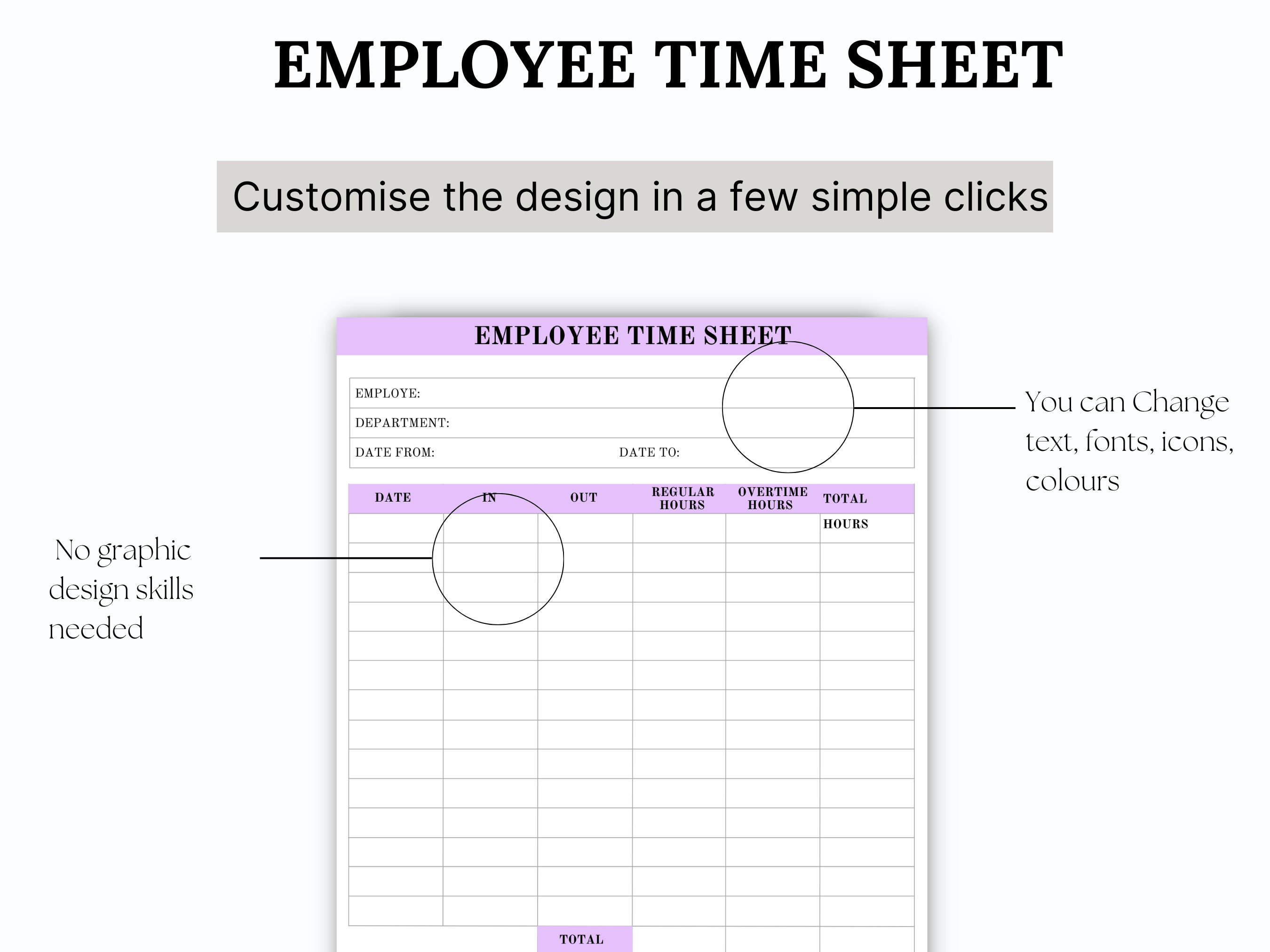 Editable EMPLOYEE TIME Sheet, Printable Time Sheet, Time Keeping Log ...