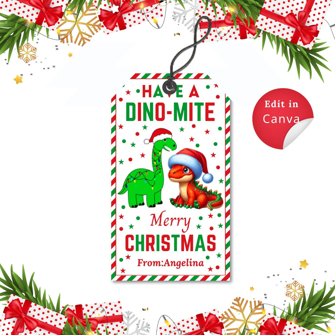 Editable DINOSAUR TAG for Kids, Christmas Gift TAG, School Gift Tags ...