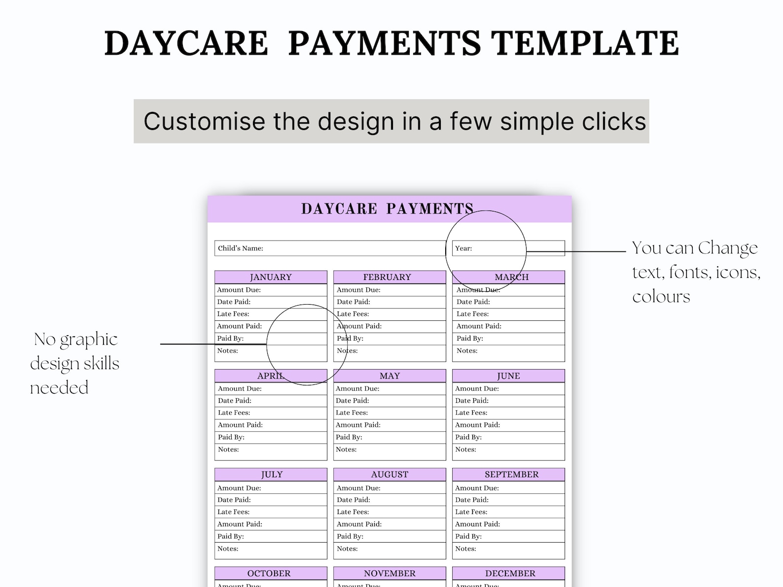 Editable DAYCARE PAYMENTS PRINTABLE, Payment Record, Home Daycare ...