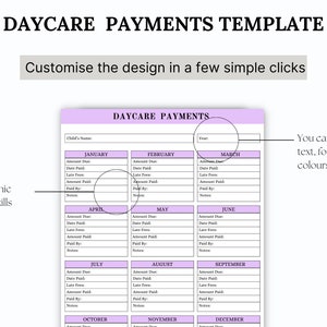 Editable DAYCARE PAYMENTS PRINTABLE, Payment Record, Home Daycare ...