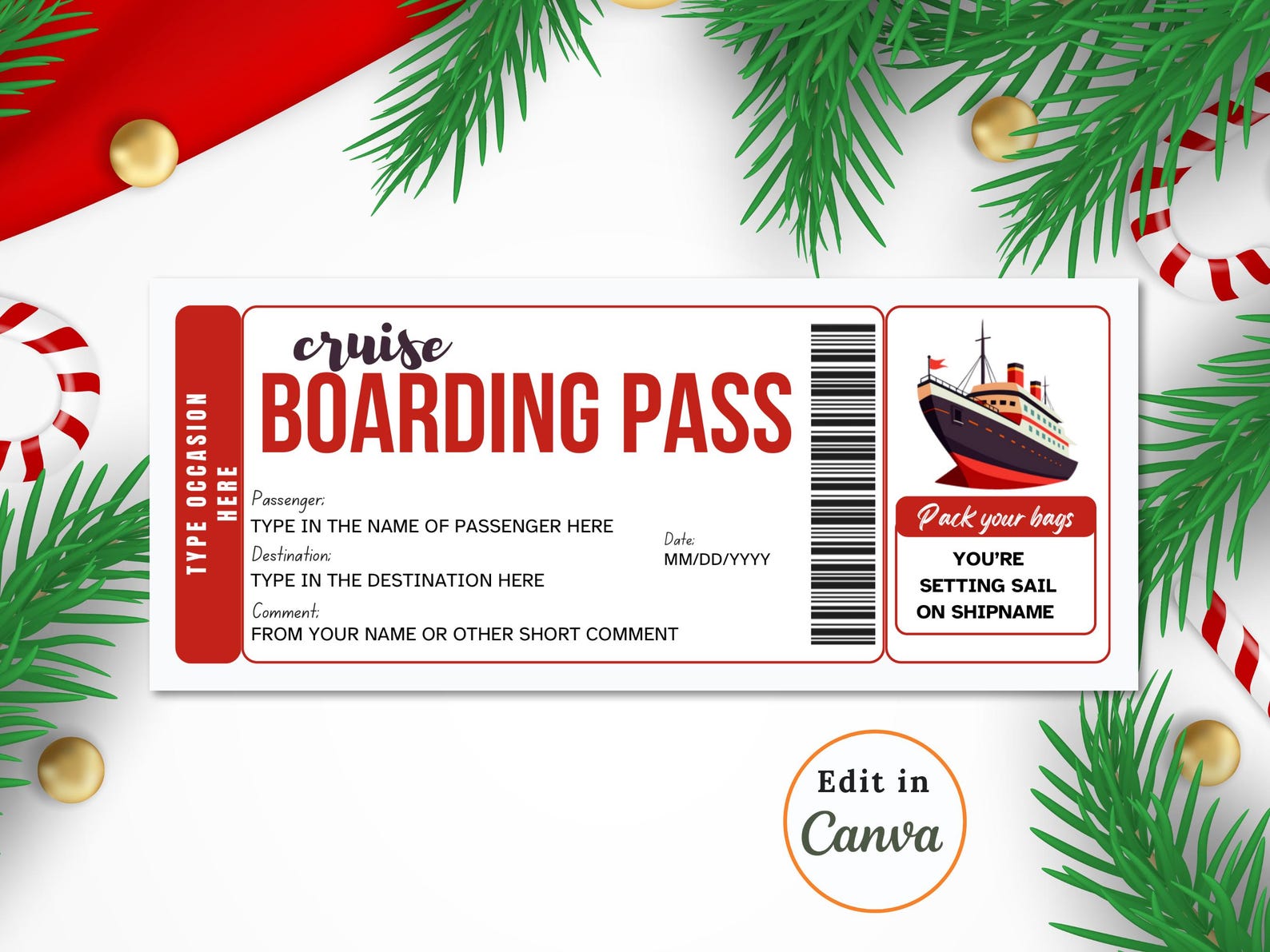 Editable Cruise Ticket Template Boarding Pass Gift, BOARDING Pass for a ...