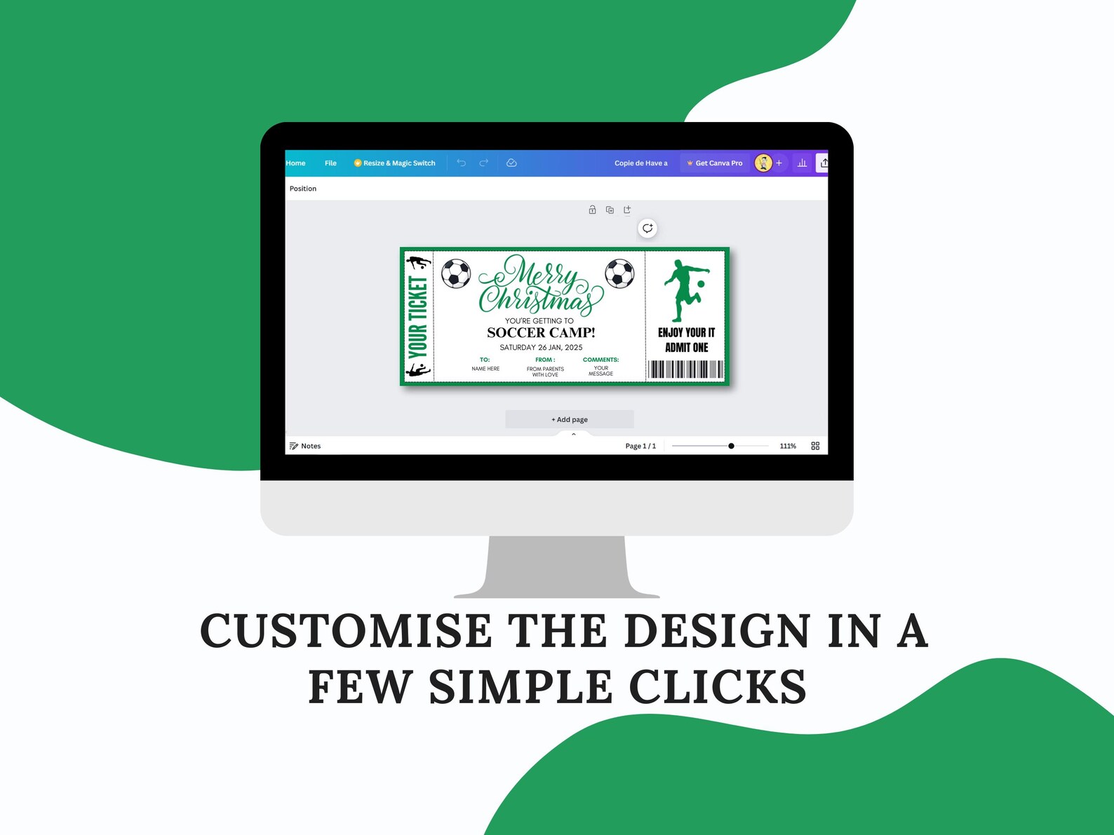 Editable CHRISTMAS SOCCER Camp VOUCHER, Gift Ticket Template, Perfect ...