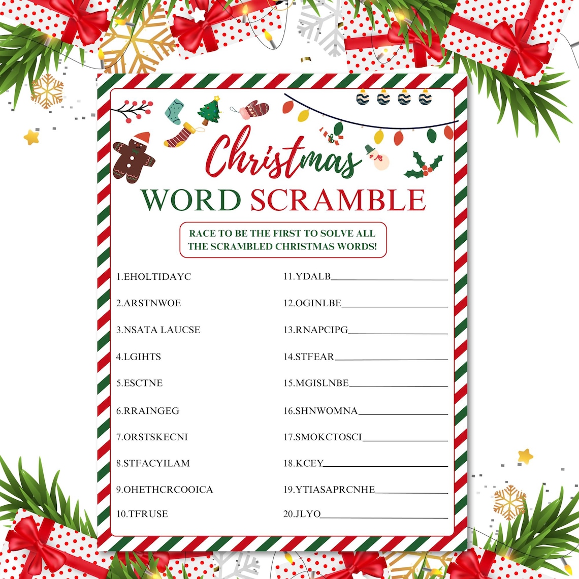 Editable HOLIDAY WORD SCRAMBLE, Fun Christmas Game, Printable Activity ...