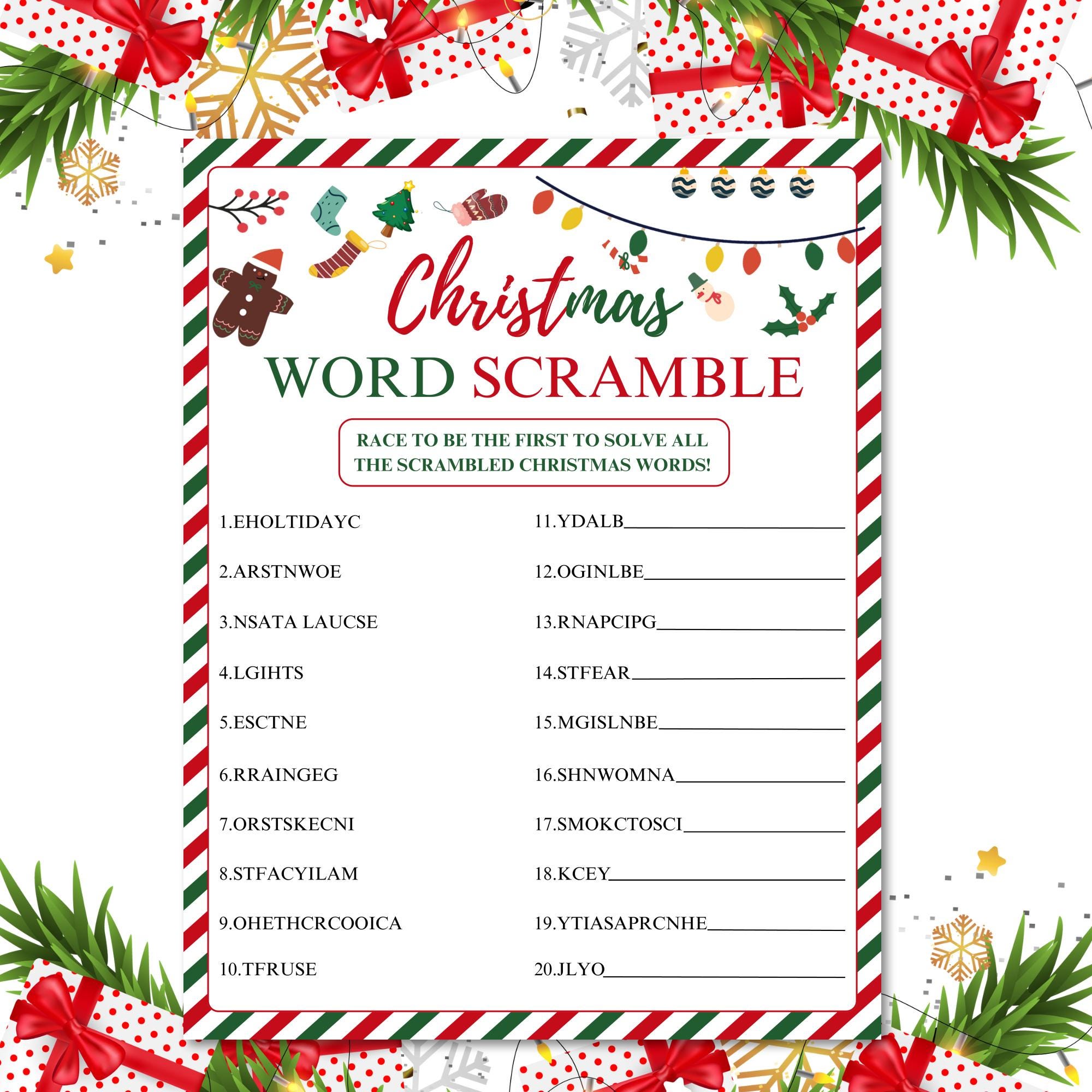 Editable HOLIDAY WORD SCRAMBLE, Fun Christmas Game, Printable Activity ...